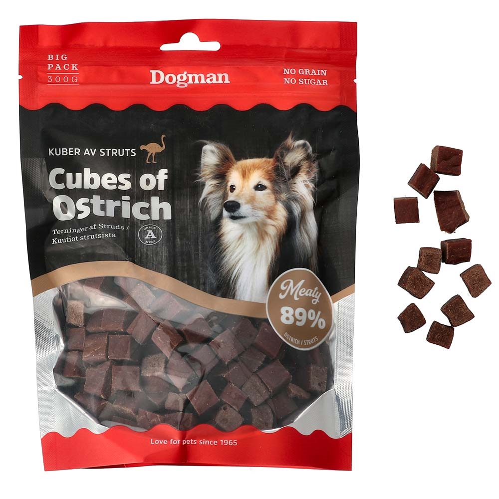 Dogman Cubes of Ostrich Struds Terninger Små Hundegodbidder 300g
