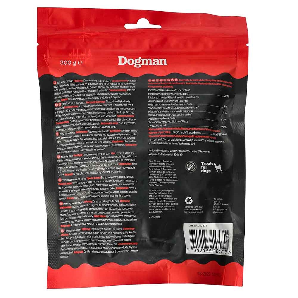 Dogman Cubes of Ostrich Struds Terninger Små Hundegodbidder 300g