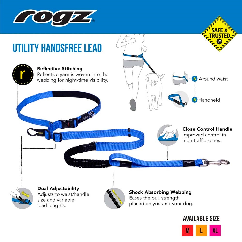 Rogz Utility Håndfri Hundeline i Rød Justerbar mellem 150-210 cm