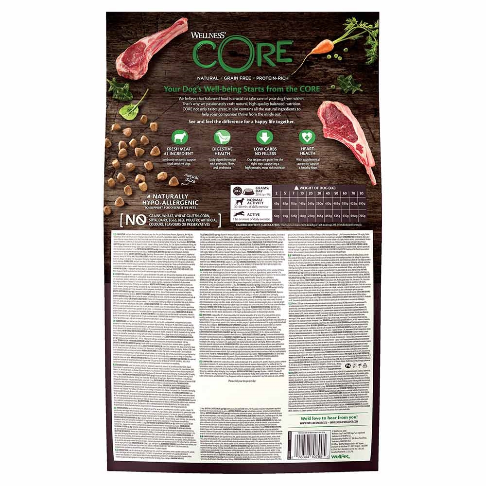 Wellness Core Adult Lamb Tørfoder til Voksne Hunde med Lam